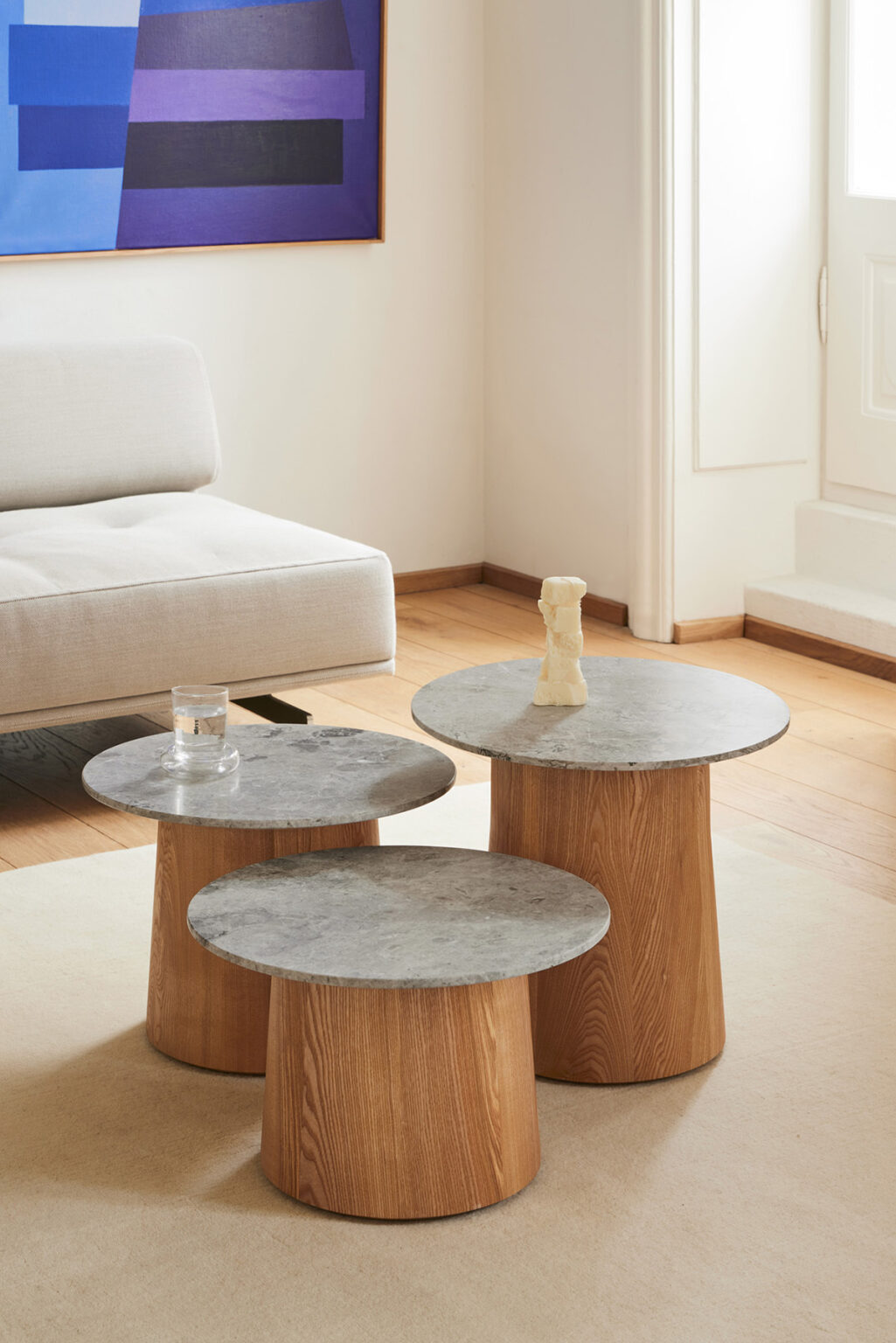Ash wood & natural stone side tables design by Cecilie Manz ...